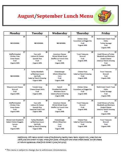 Menus | Golden Pond School | Preschool & Kindergarten